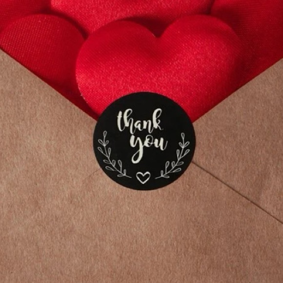 Office | 10 Ct Black Round Thank You Stickers With Heart And Vines ...